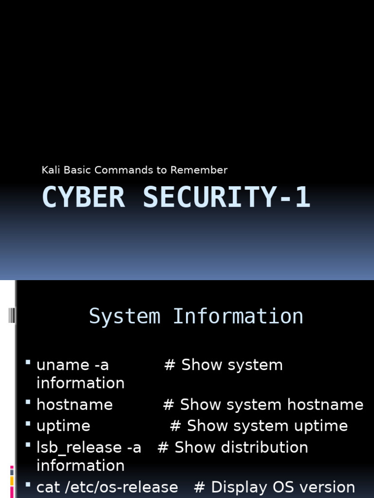 1-Cyber Security - Kali Commands | PDF | Operating System Technology | System Software