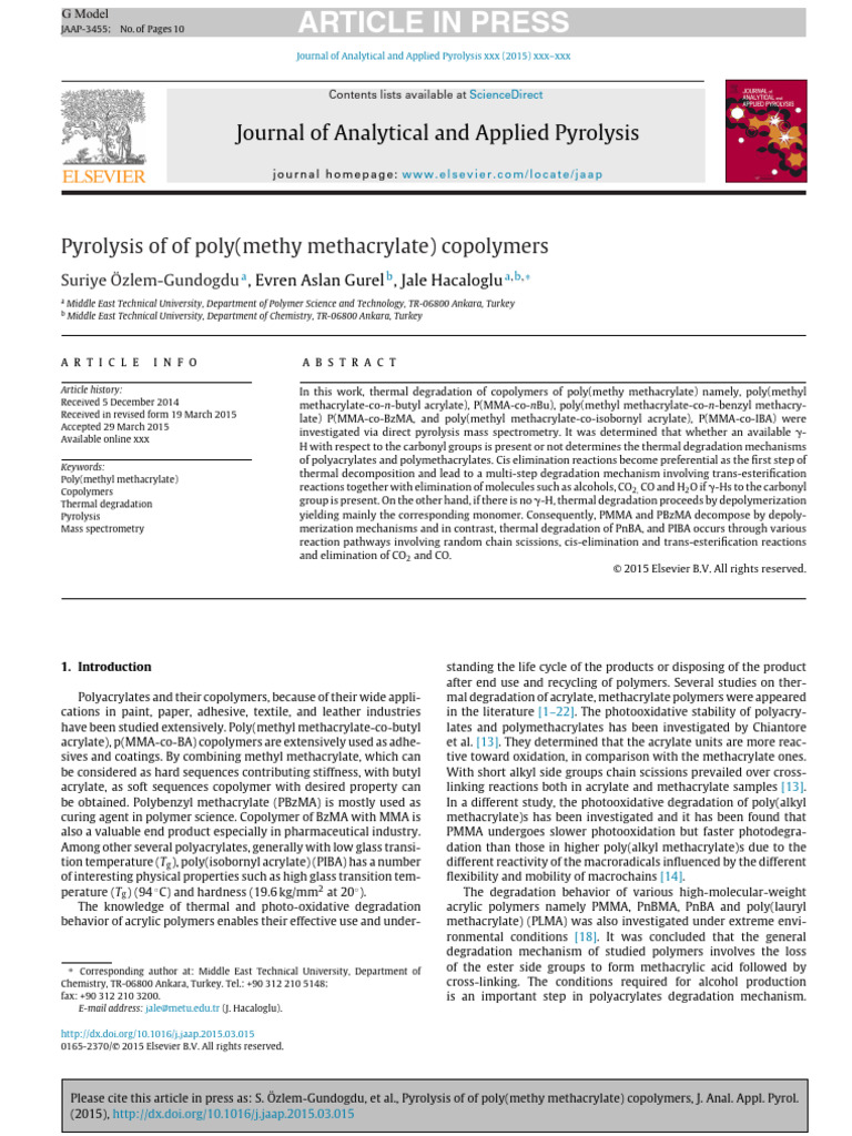 Pyrolysis of of Poly (Methy Methacrylate) Copolymers | PDF | Poly ...