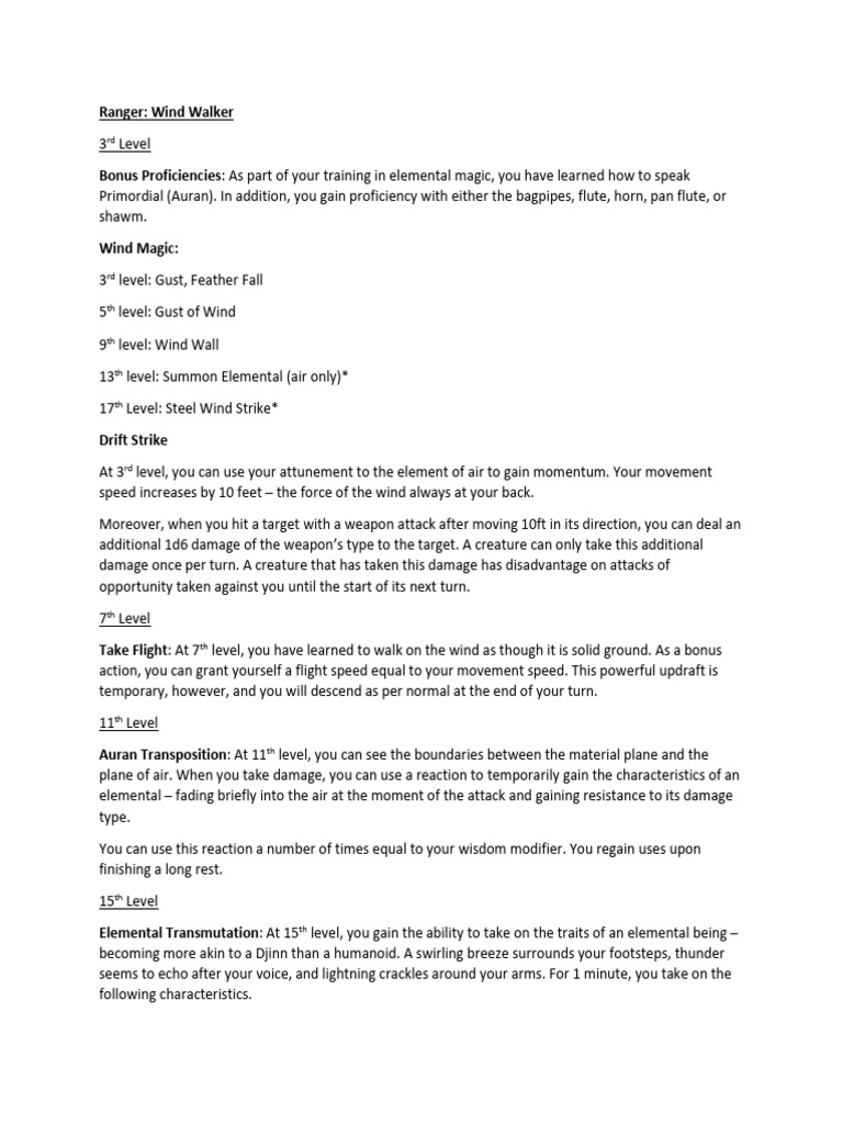 Wind Walker Ranger Draft 1 | PDF