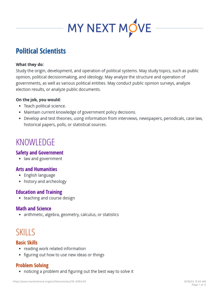 Political Scientists at My Next Move | PDF | Science | Mathematics