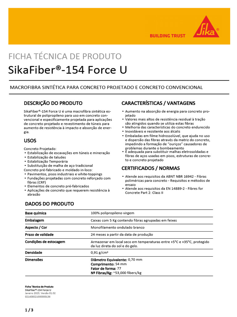 Sikafiber 154 Forceu | PDF | Concreto | Aço