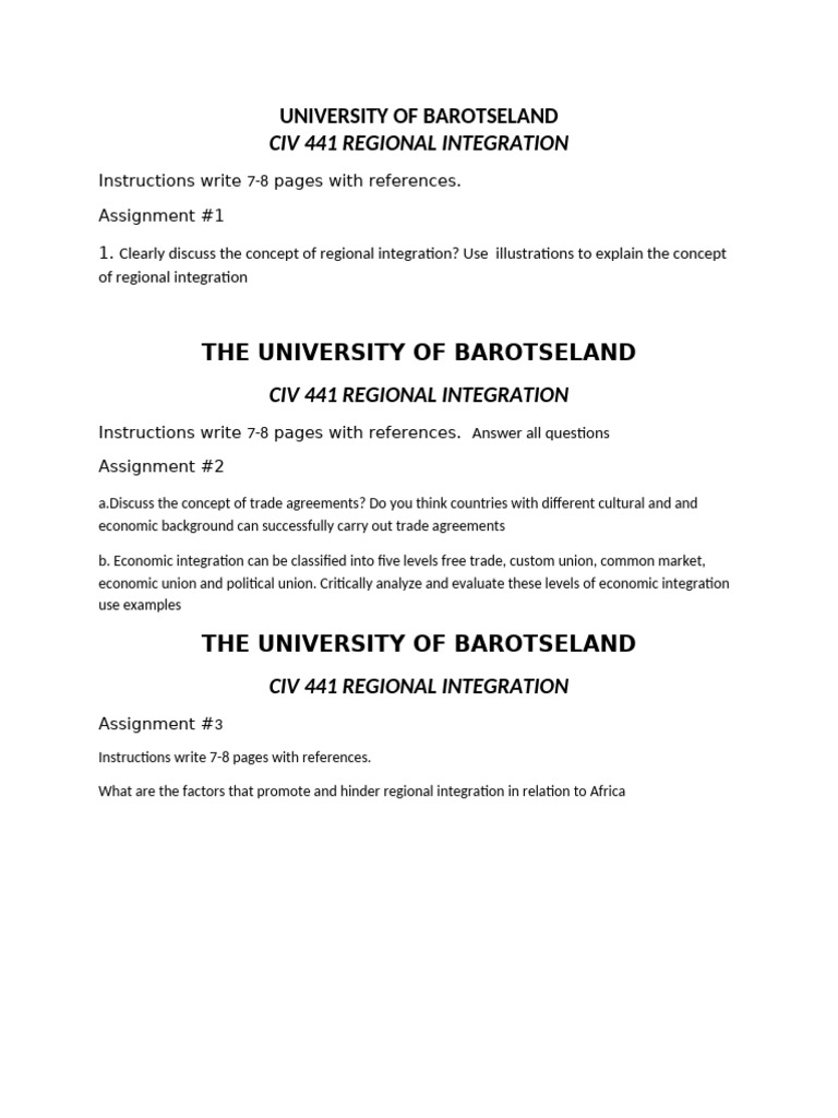CIV 441 Regional Integration Assignment | PDF