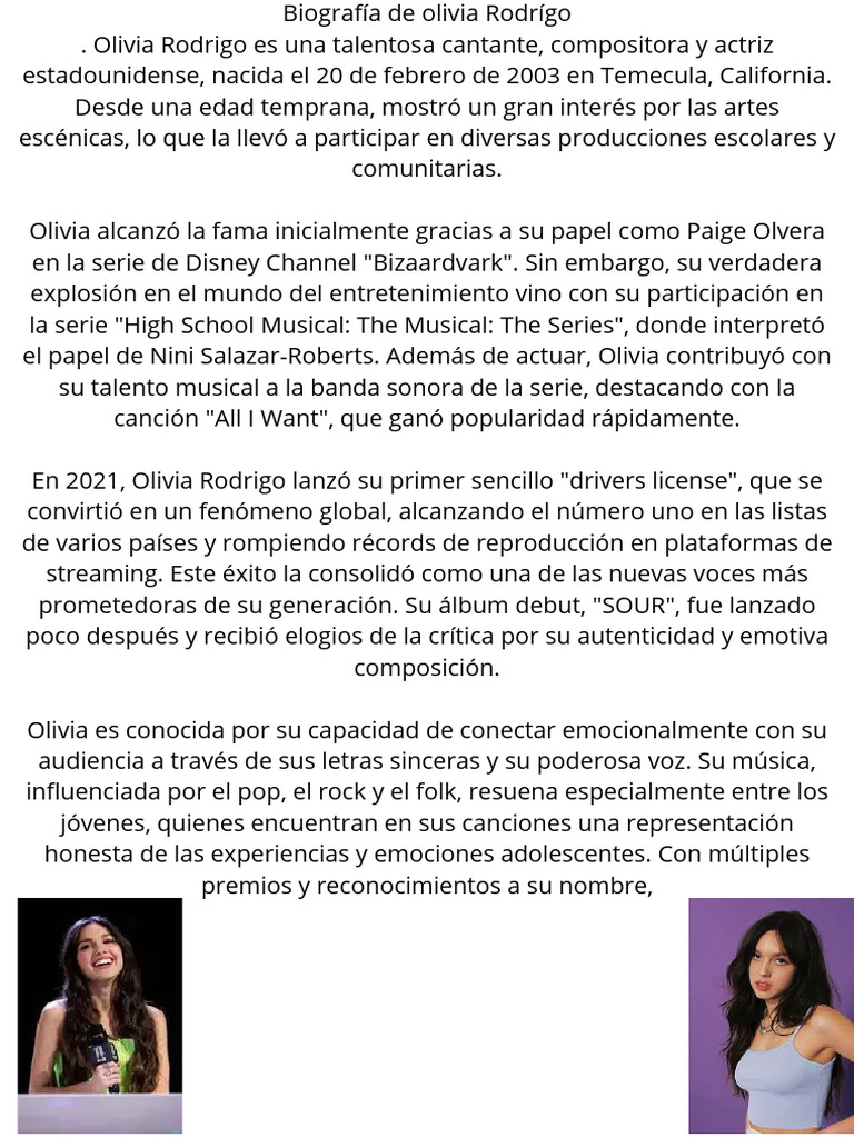 Biografía de Olivia Rodrígo - 20250417 - 150425 - 0000 | PDF