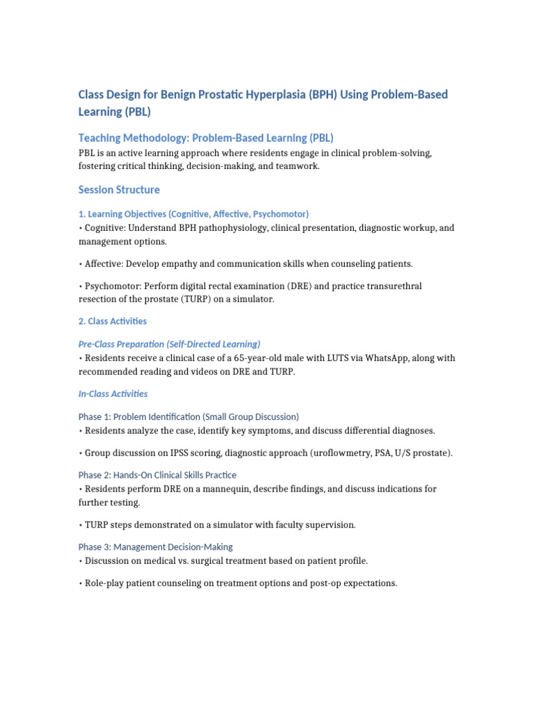 BPH PBL Class Design | PDF