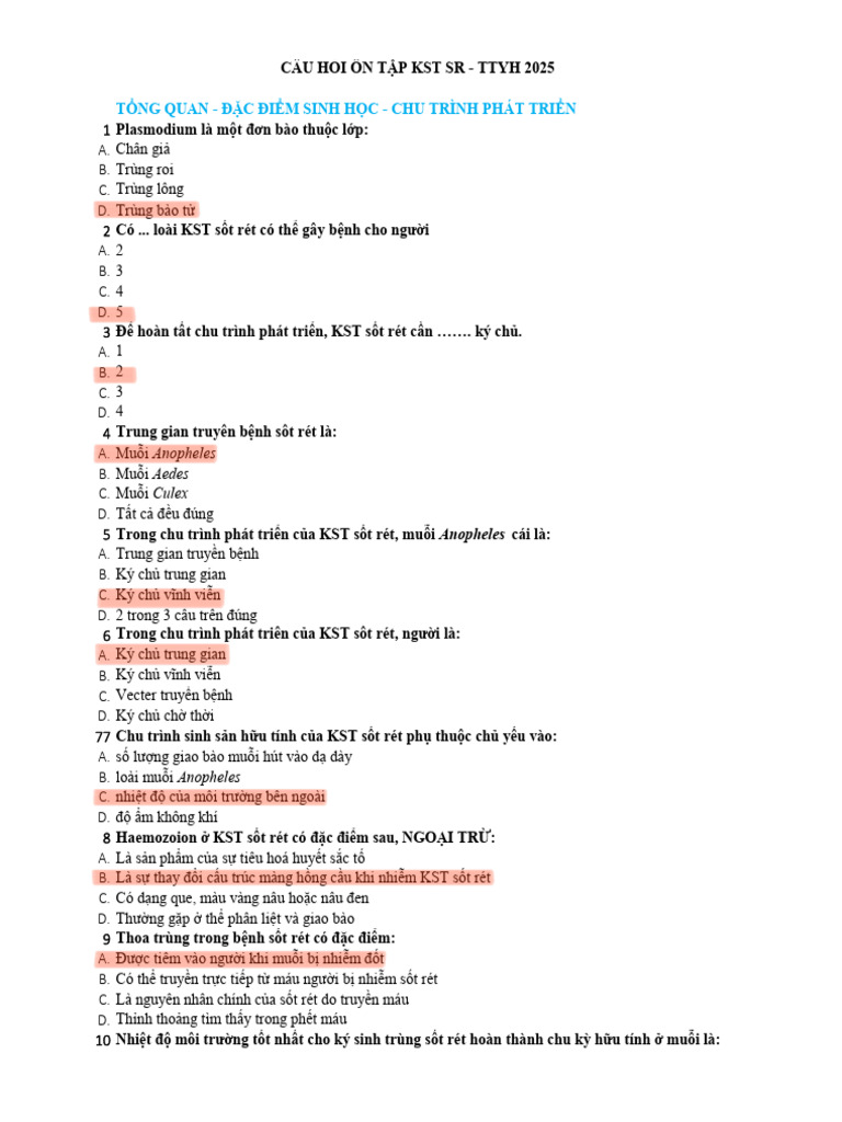 Trắc Nghiệm Kst Sr - Tt 2025 - Sv | PDF