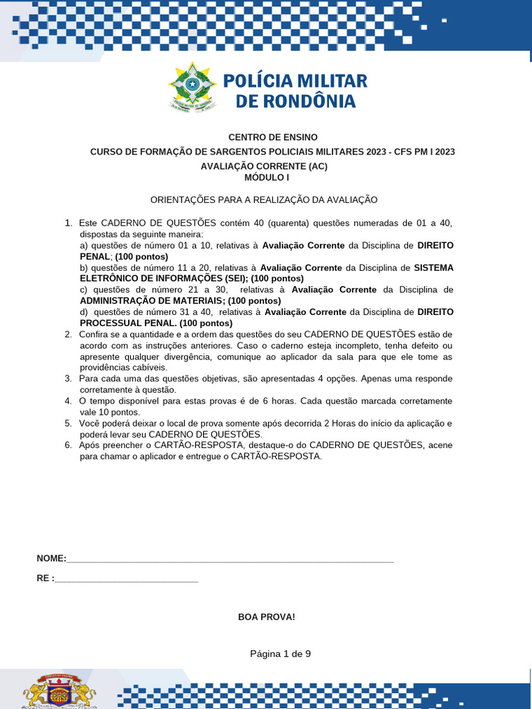Prova Objetiva - Cfs 2023 Ac Mod i | PDF