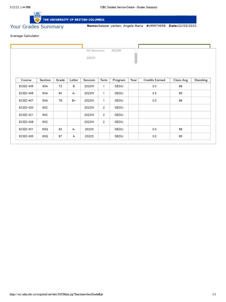 Ubc Courses and Grades | PDF