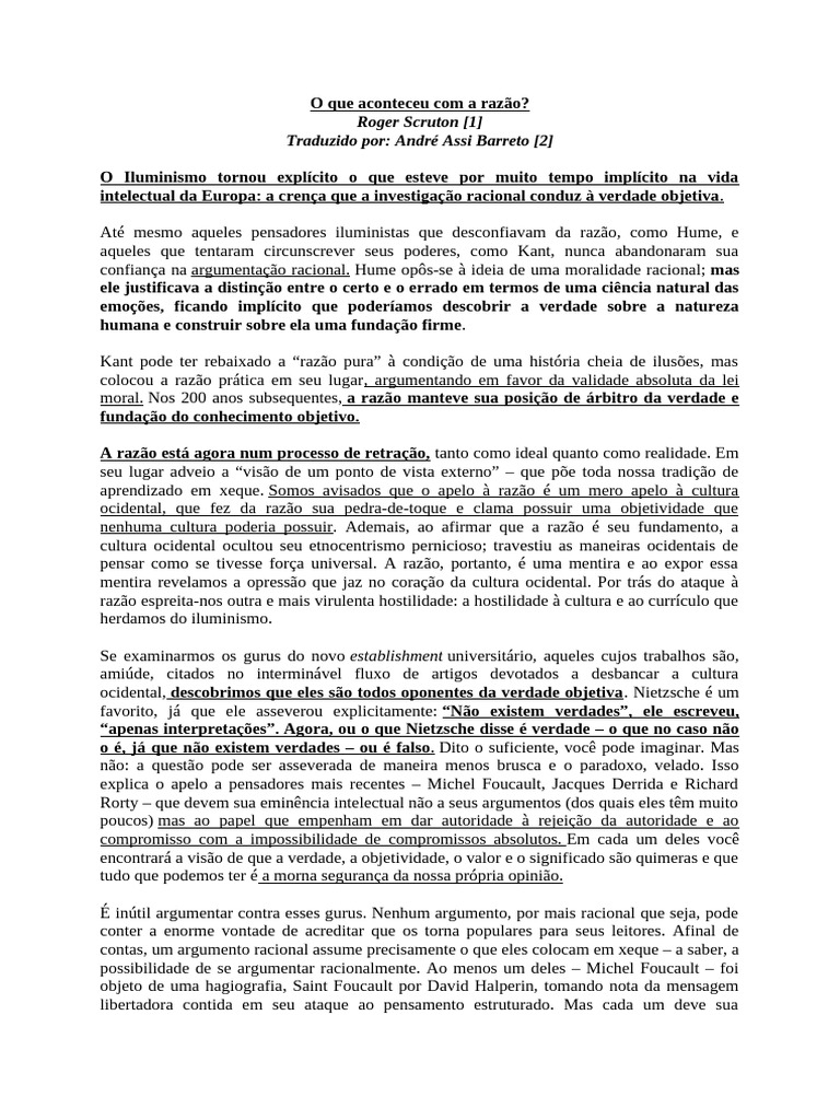 Scruton - O Que Aconteceu Com A Razão | PDF | Relativismo | Richard Rorty