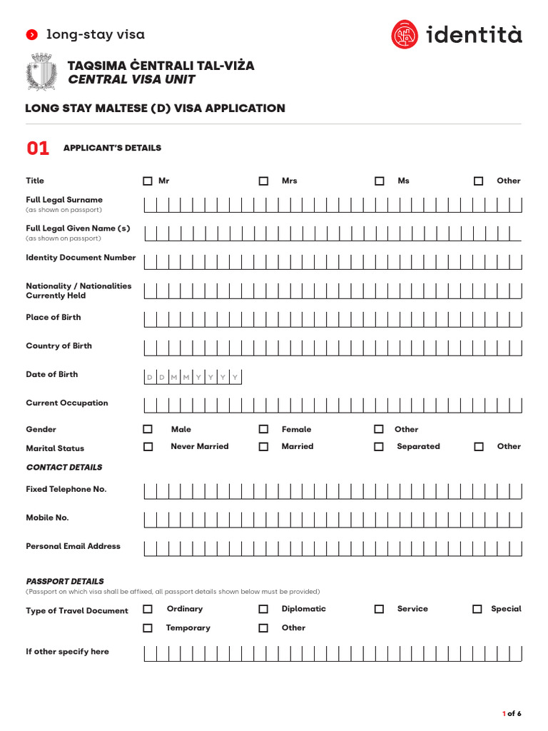 Malta Long-Stay Visa Application Form | PDF | Travel Visa | Passport