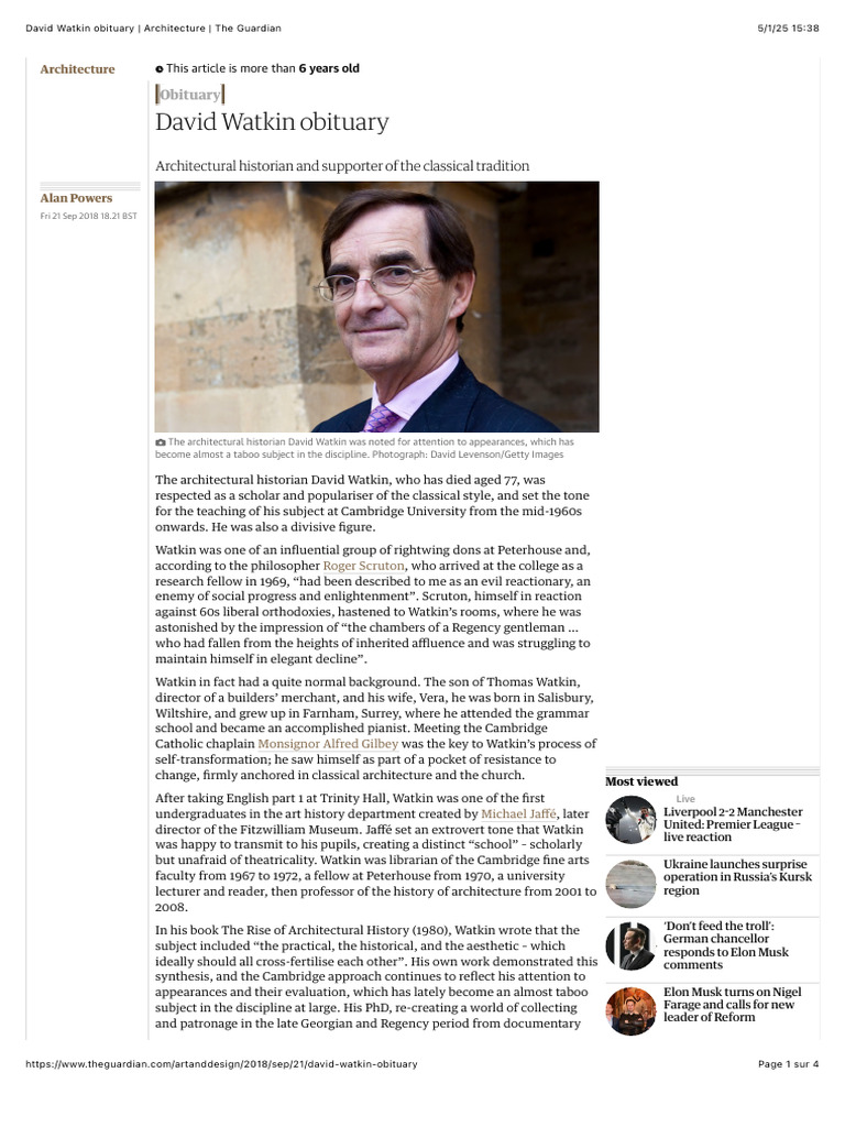 David Watkin: Architectural Historian Obituary | PDF
