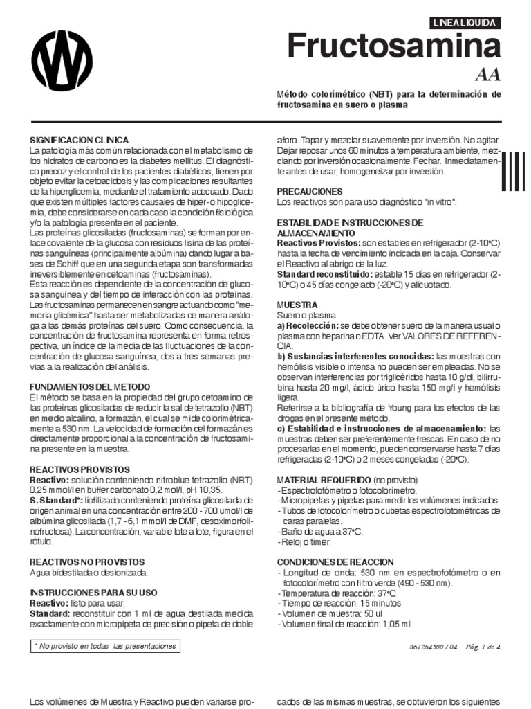Técnica de Fructosamina en Suero | PDF | Diabetes mellitus | Sangre