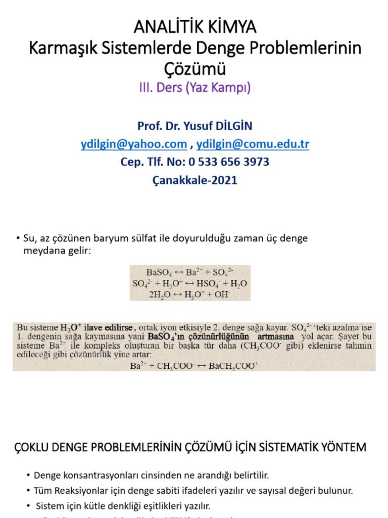 ANALİTİK KİMYA-Karmaşık Sistmlerde Denge | PDF