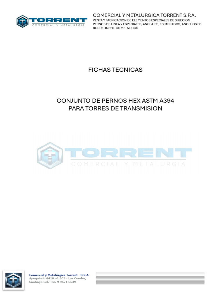 A01.7 - Ficha Tecnica Set Pernos Hex A394 R0 - 2025 | PDF