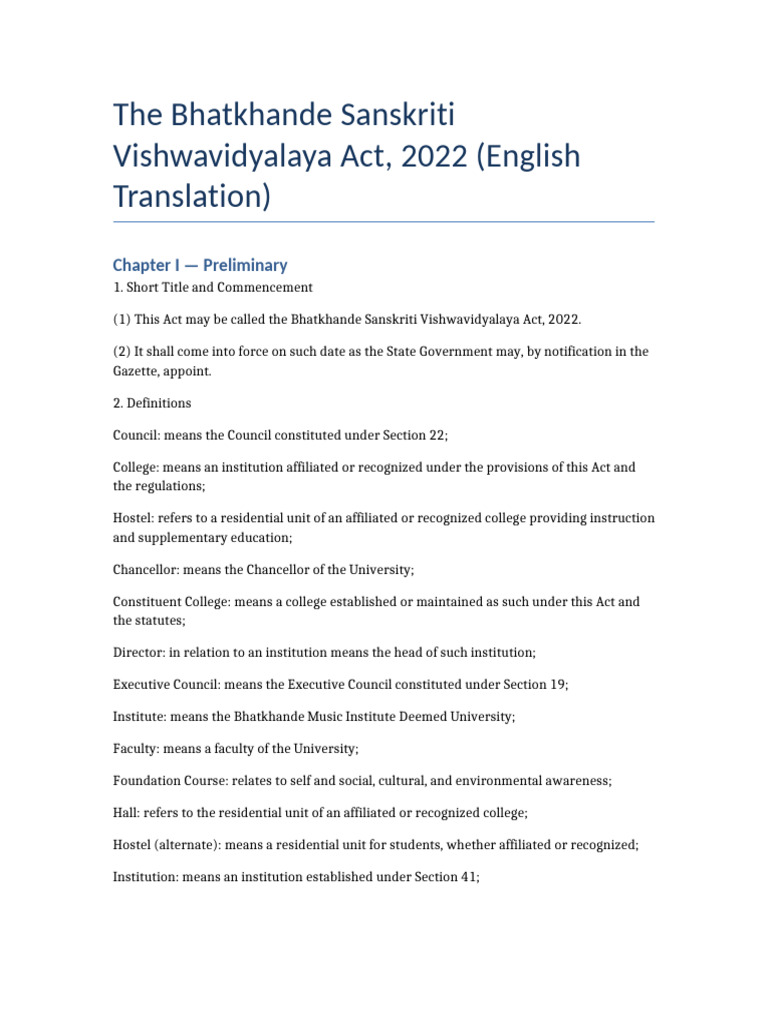 Bhatkhande Act 2022 Translation | PDF