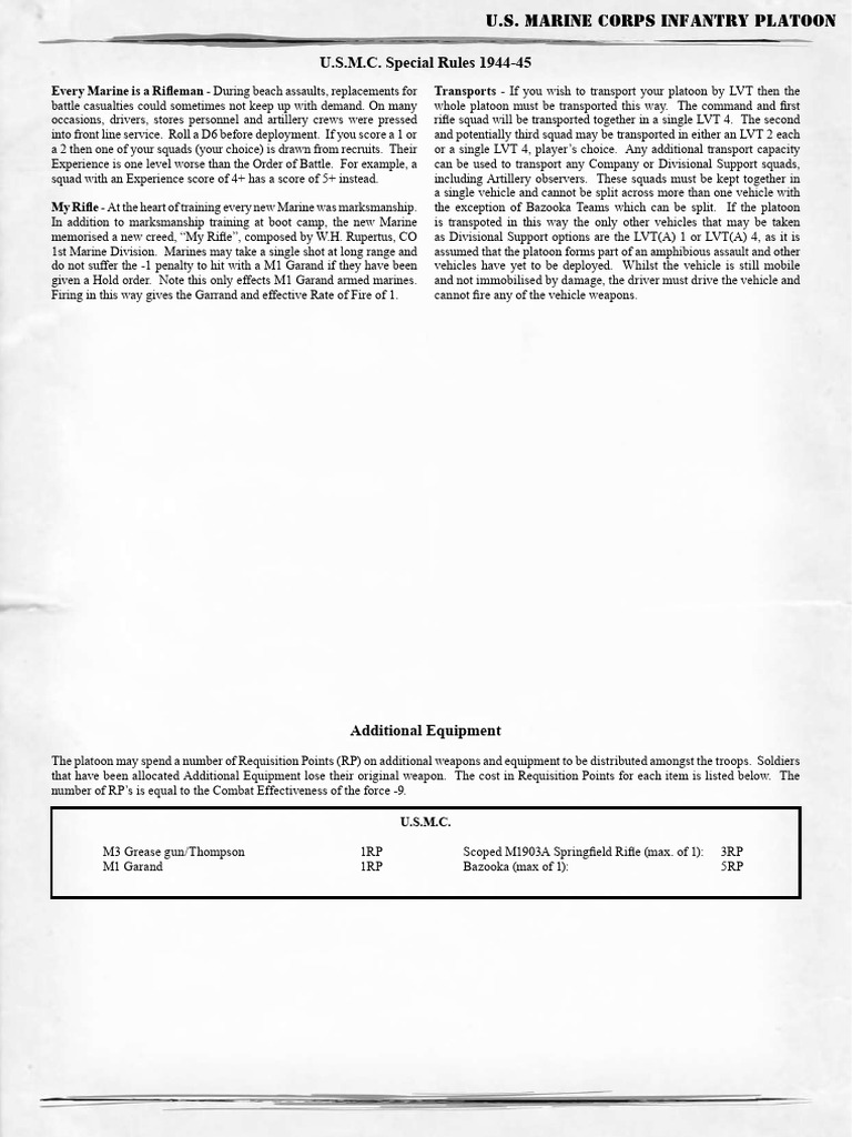 USMC Infantry Platoon Rules & Equipment | PDF | Platoon | United States ...