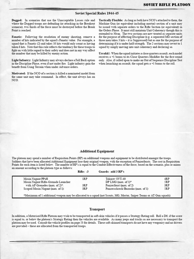 05.soviet Rifle Platoon Order of Battle | PDF | Platoon | Gun Turret