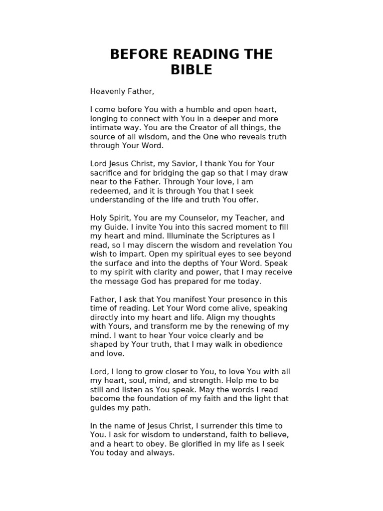 Prayers Before and After Reading the Bible | PDF | God The Father | Faith