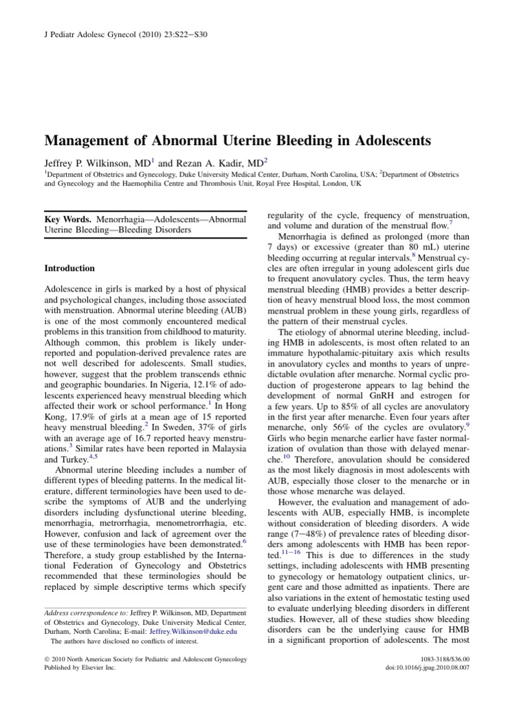 Adolescent Abnormal Uterine Bleeding Management | PDF | Menstruation ...
