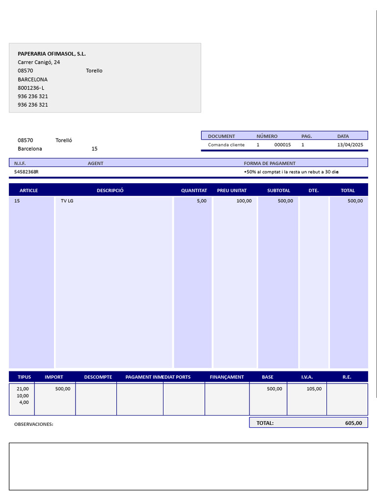 Comanda de Client 1-000015 | PDF