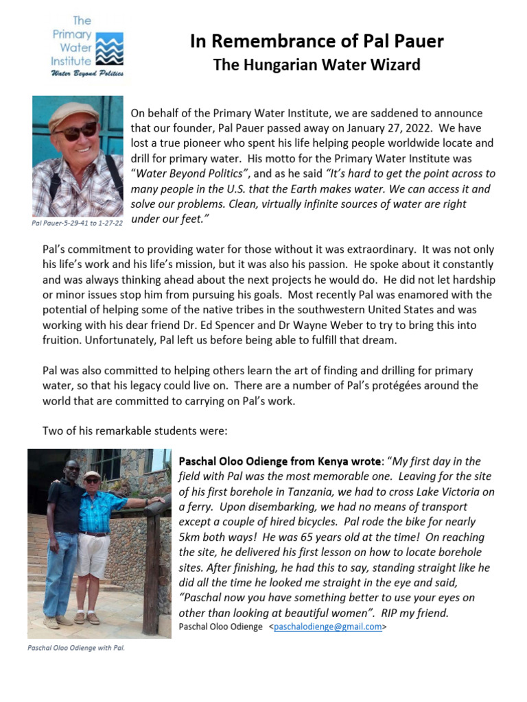 In Remembrance of Pal Pauer The Hungarian Water Wizard | PDF | Earth ...
