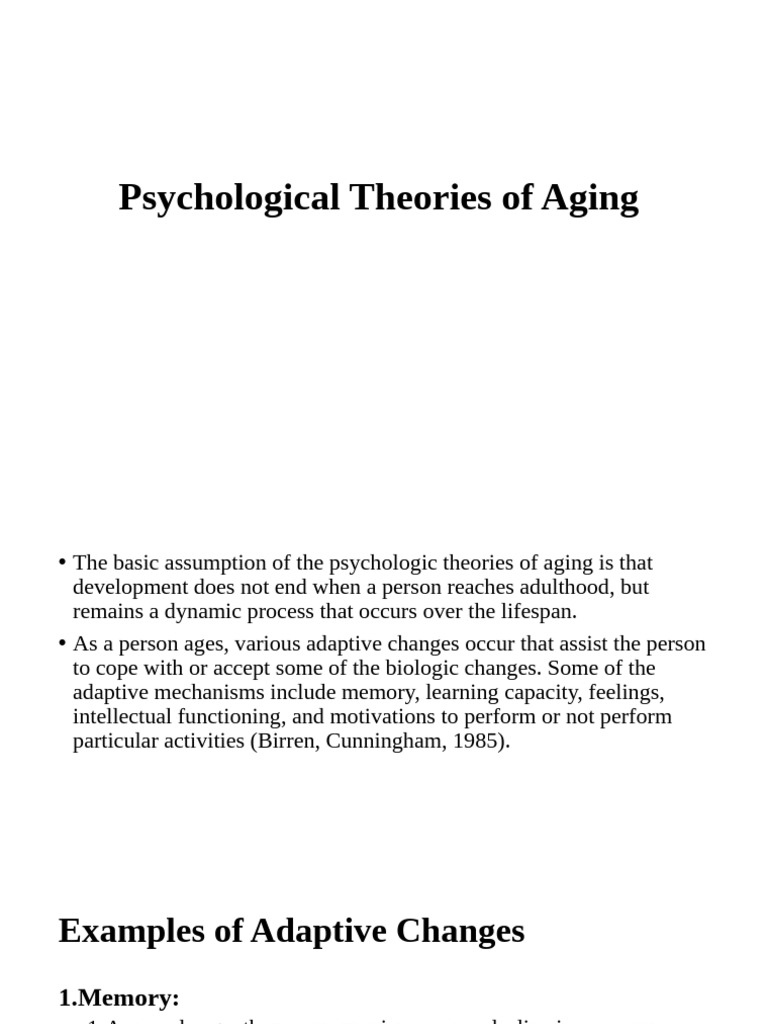 Lecture 7 (Psychological Theories of Aging) | PDF | Ageing | Stress ...