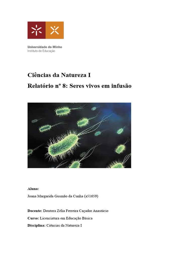 Ciências Da Natureza I Relatorio 8 Seres Vivos em Infusao - Cópia | PDF ...