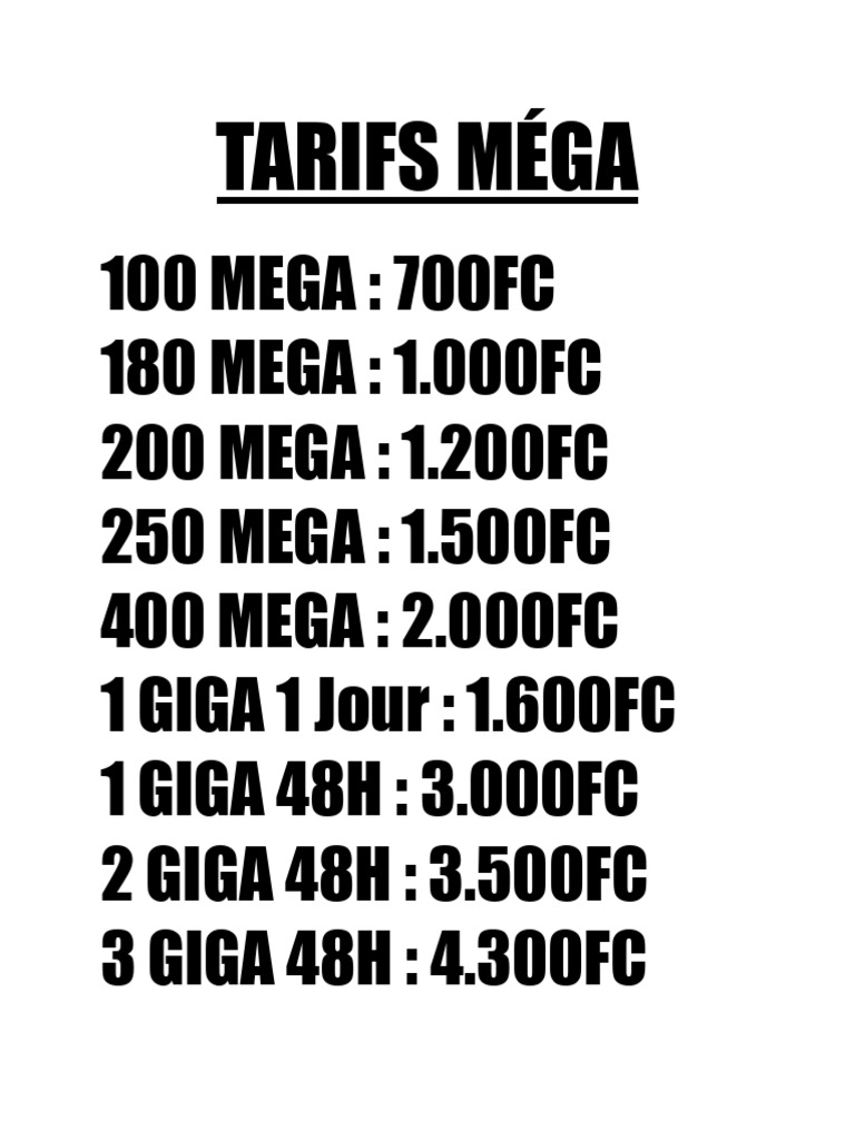 Tarifs Méga | PDF