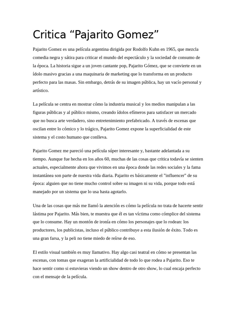 Critica Pajarito Gomez Juan Levenberg | PDF