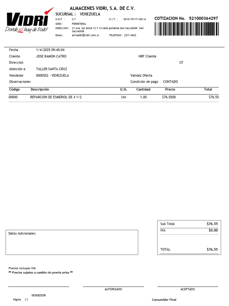 Cotizacion Jose Ramon Castro | PDF