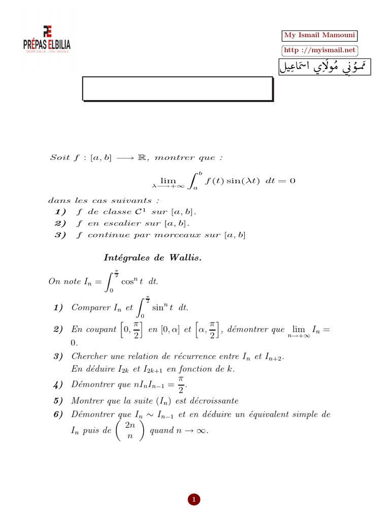 Limites d'intégrales et propriétés de fonctions | PDF