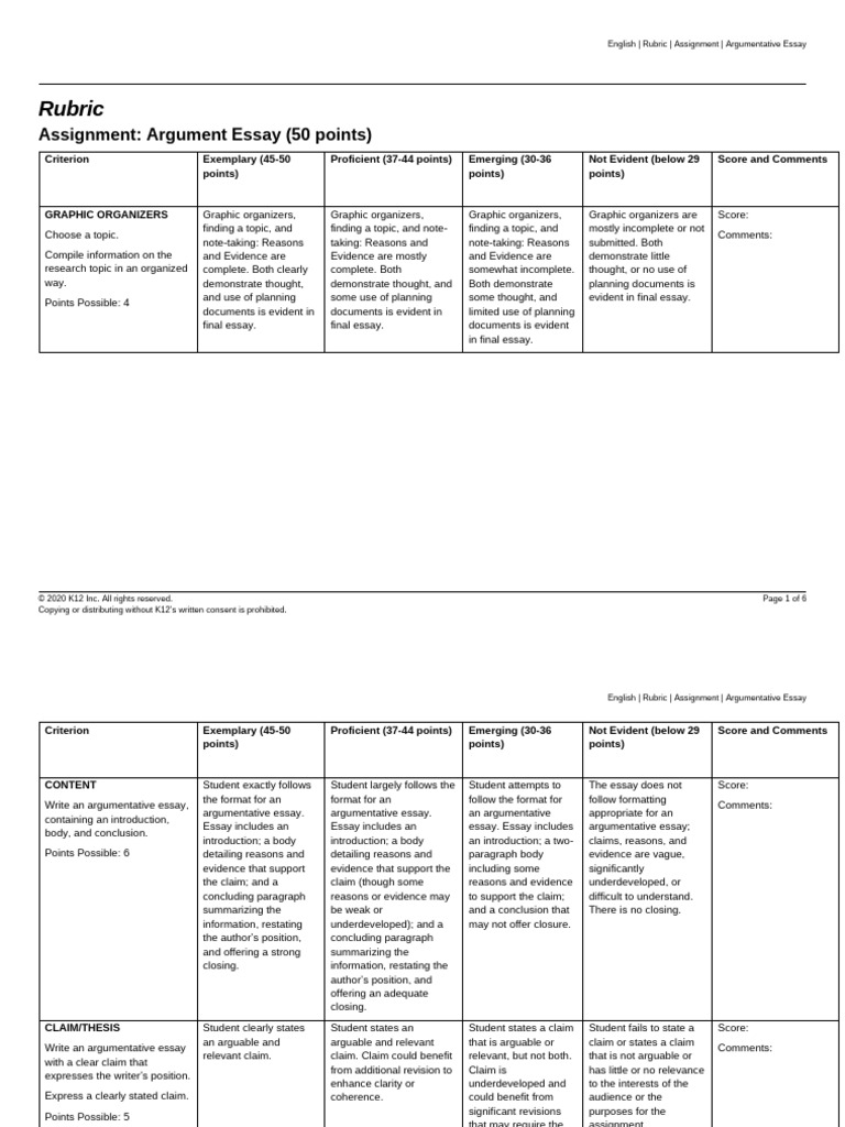 ELA 7B 02 Argument Essay Rubric A11Y | PDF | Essays | Citation