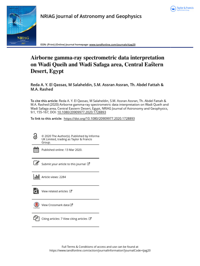 Airborne Gamma-Ray Spectrometric Data Interpretation On Wadi Queih and ...