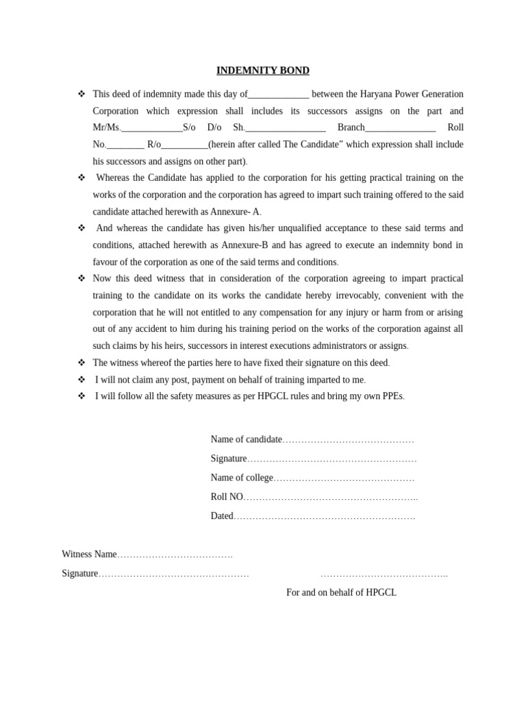 Indemnity Bond | PDF