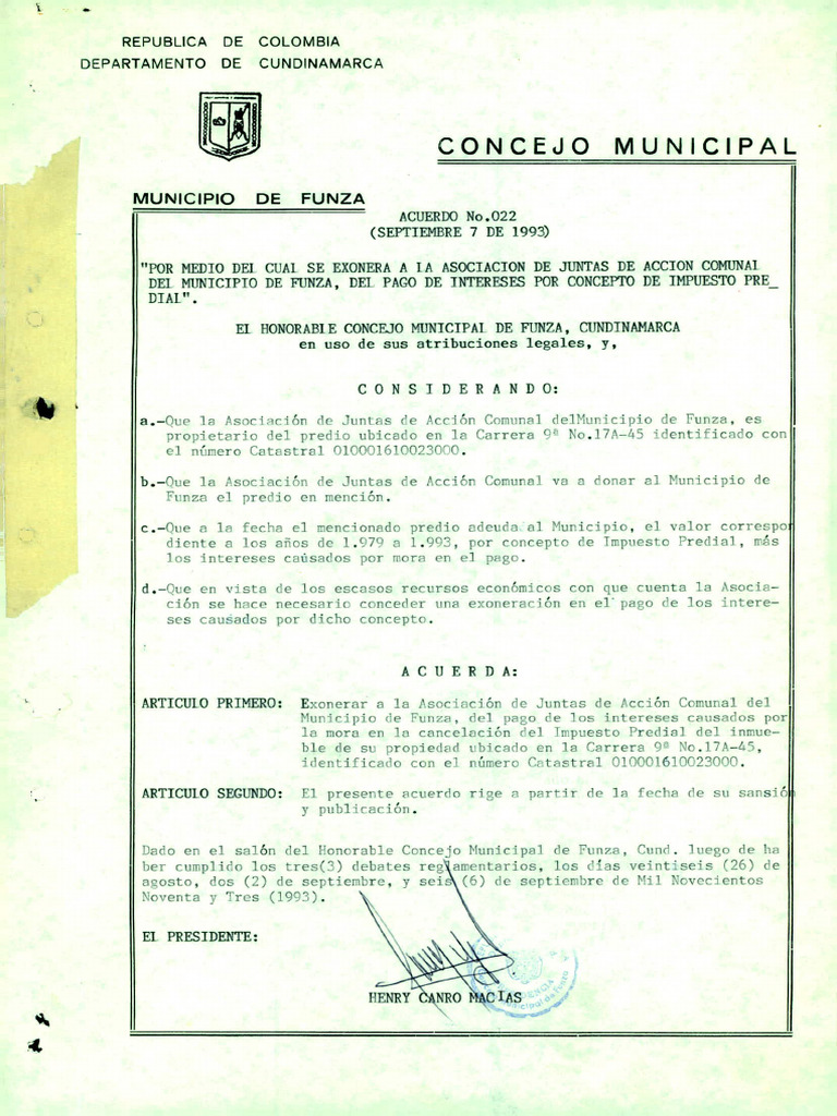 ACUERDO 022 DE 1993-Funza | PDF