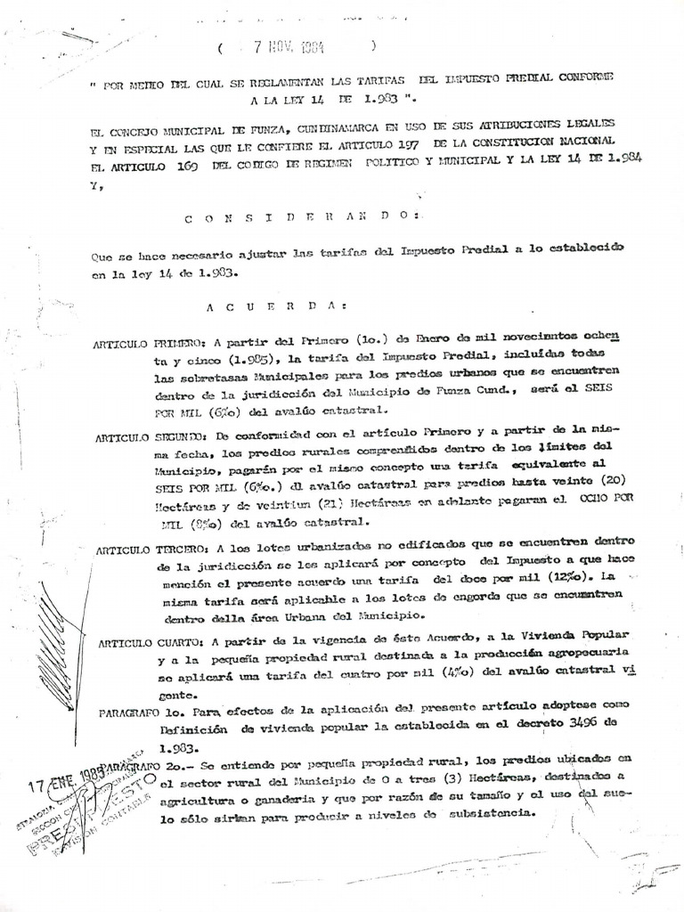 Acuerdo 017 de 1984 - Funza | PDF