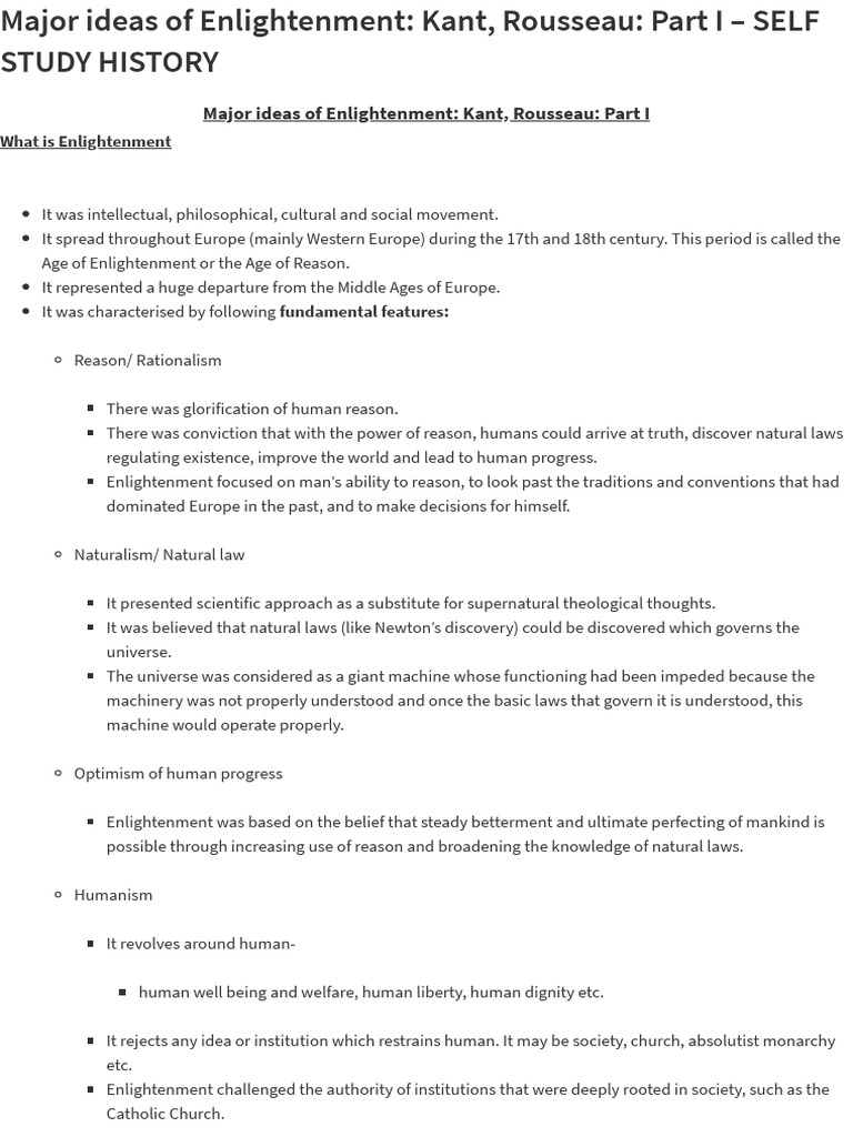 Enlightenment Ideas: Kant and Rousseau | PDF | Age Of Enlightenment ...