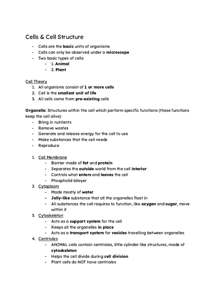 Cell Structure and Function Overview | PDF
