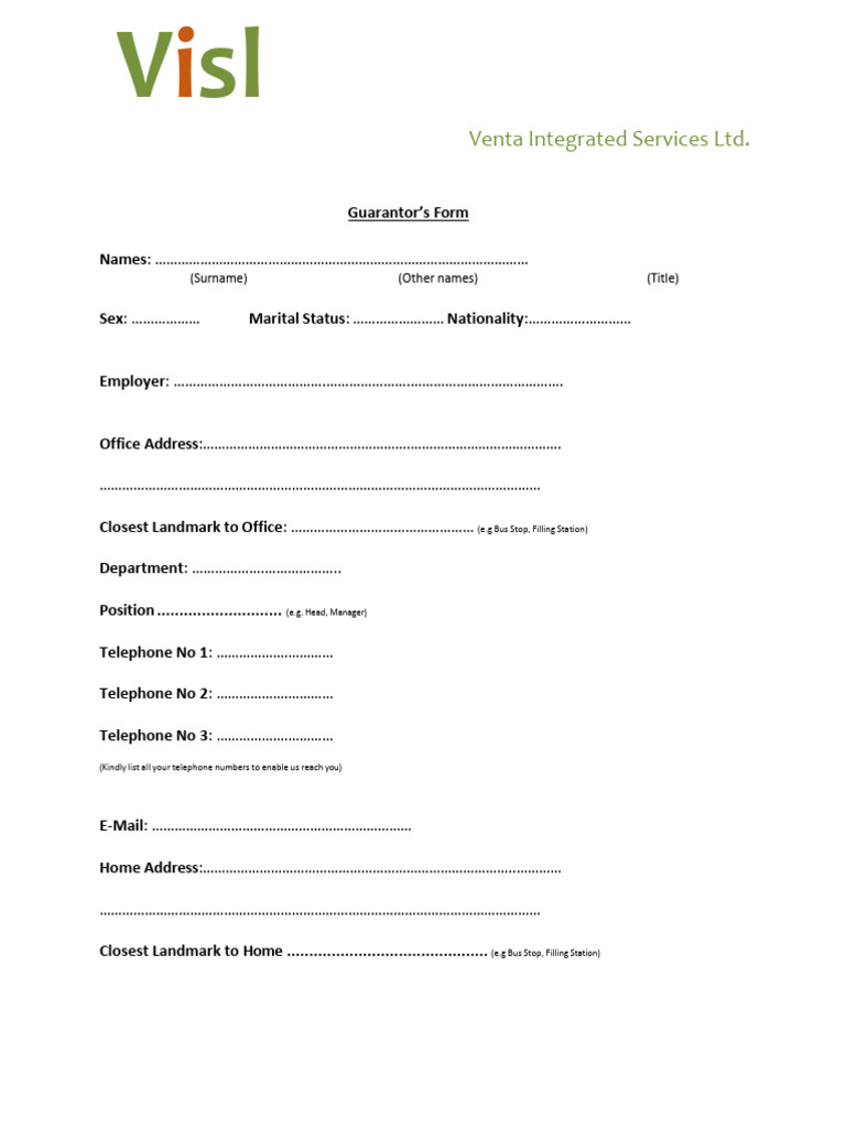 VISL Guarantor's Form - Latest 10-04-17 (1) (6916) | PDF