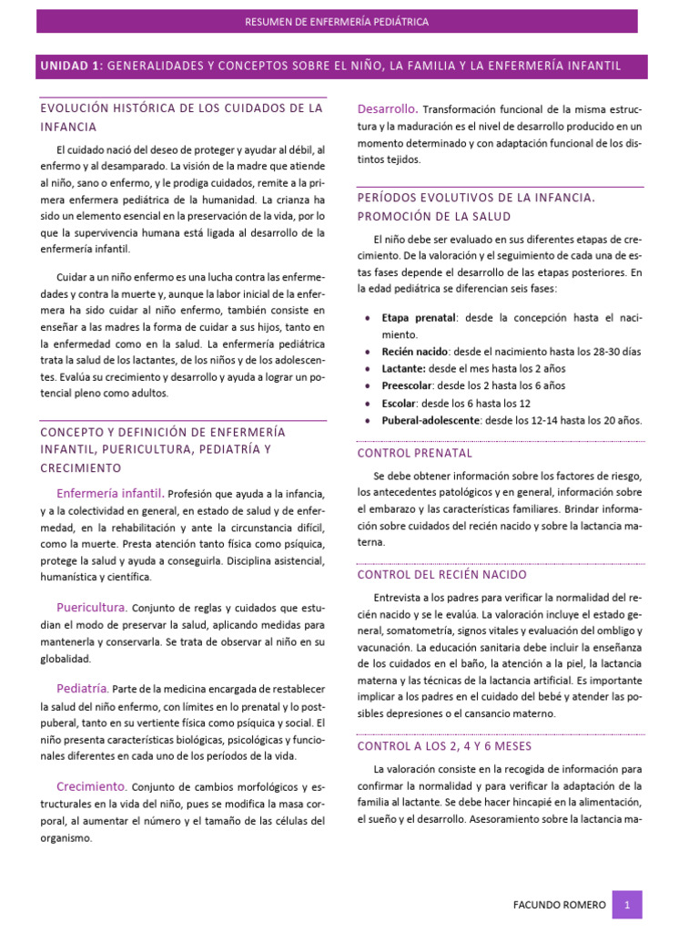 Resumen Enf. Pediátrica - Facundo Romero | PDF | El embarazo | Familia