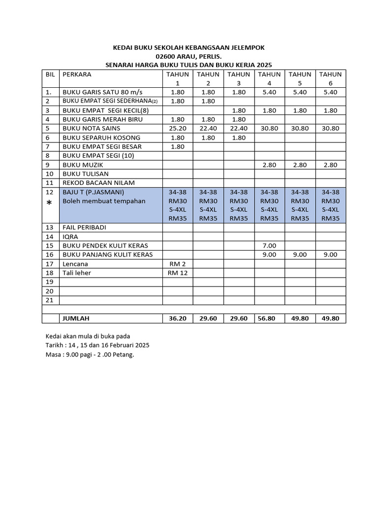 harga kedai sekolah | PDF