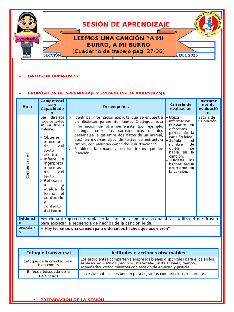 Actividades de Lectura: "A Mi Burro" | PDF