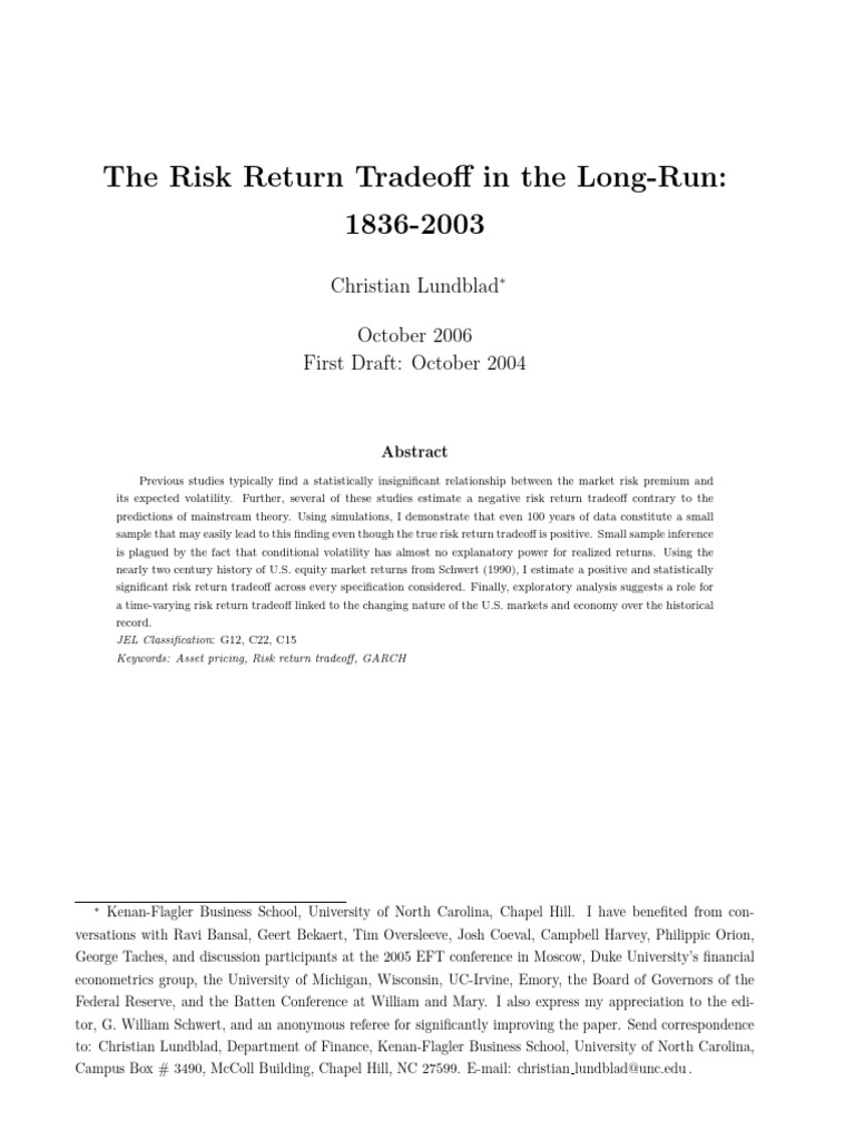The Risk Return Tradeoff Long Run | PDF | Estimator | Volatility (Finance)