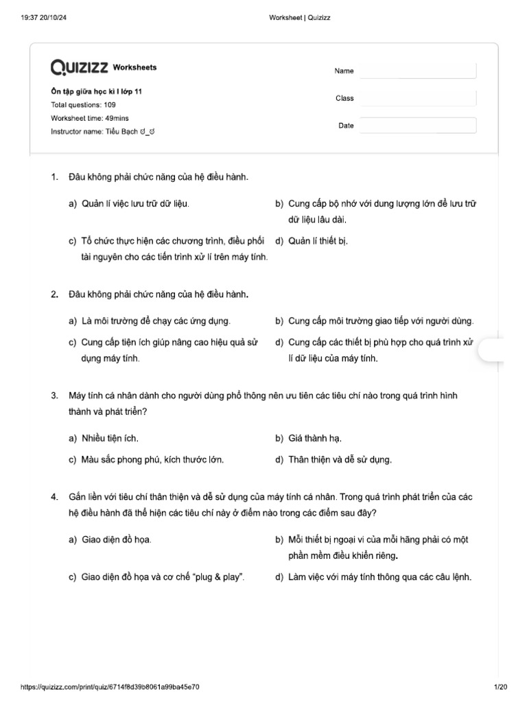 Worksheet - Quizizz1 | PDF
