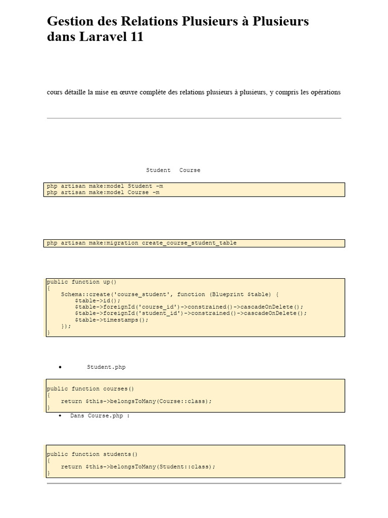 Relations Plusieurs à Plusieurs dans Laravel | PDF | Informatique ...