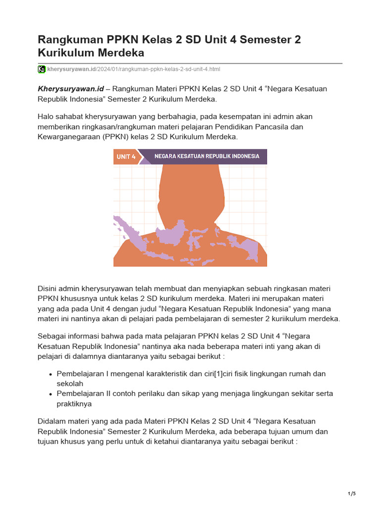 kherysuryawan.id-Rangkuman PPKN Kelas 2 SD Unit 4 Semester 2 Kurikulum Merdeka (1) | PDF