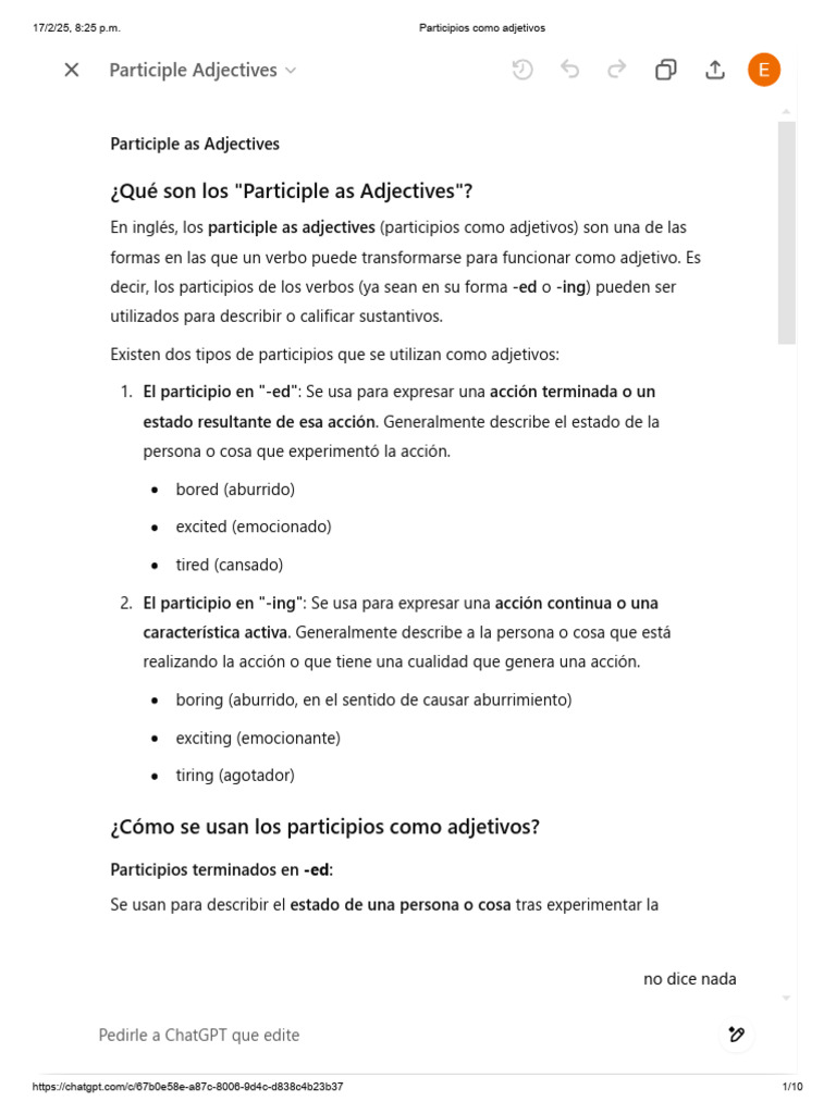 Participios Como Adjetivos | PDF | Verbo | Adjetivo