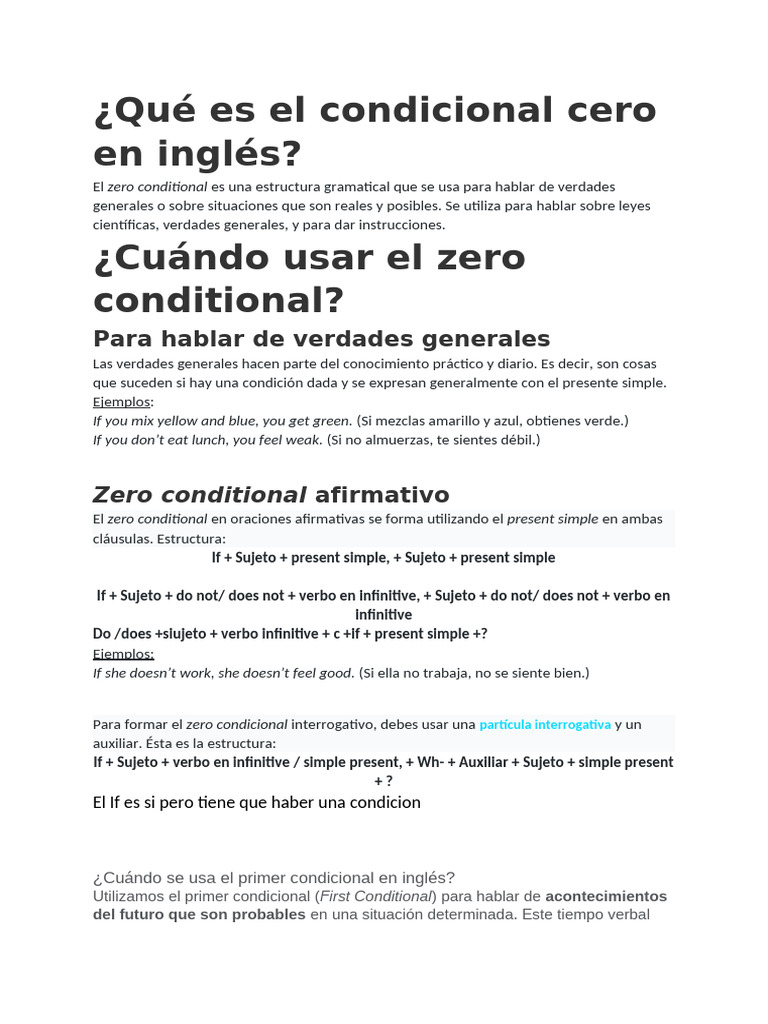 Estructura y ejemplos del zero conditional | PDF | Verbo | Asunto ...