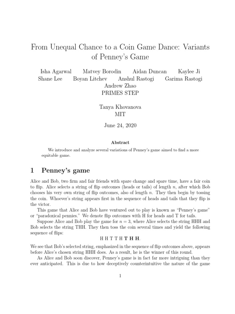 Variants of Penney's Game Explained | PDF | Odds | Sequence