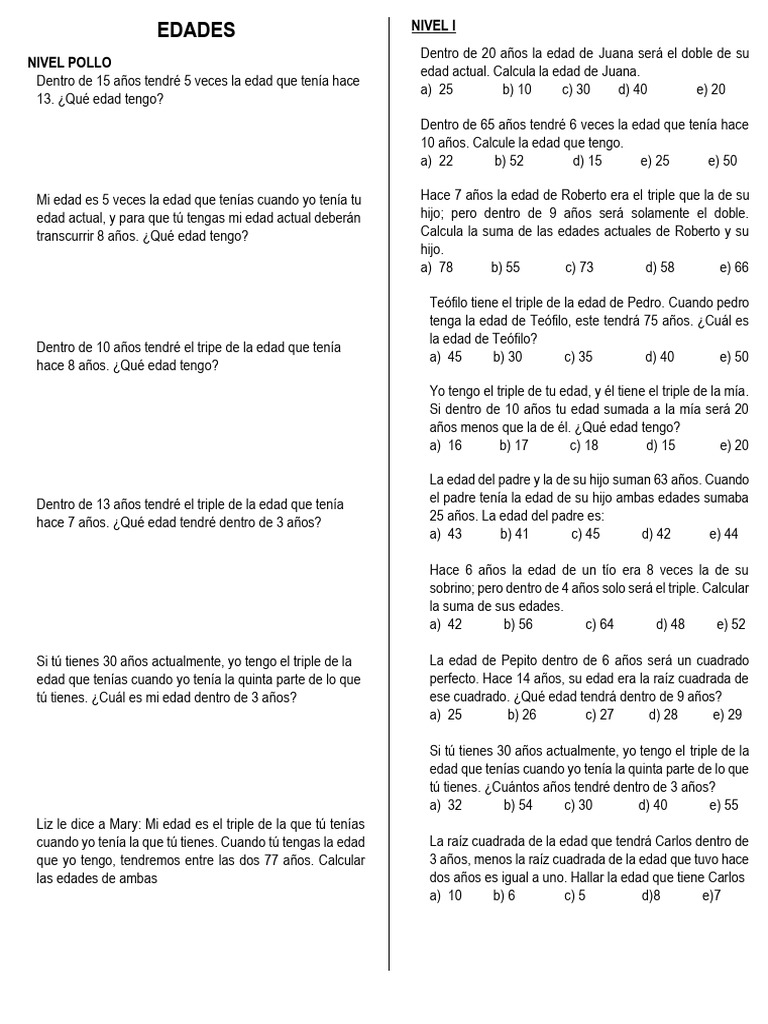Problemas de Edades y Razonamiento Matemático | PDF