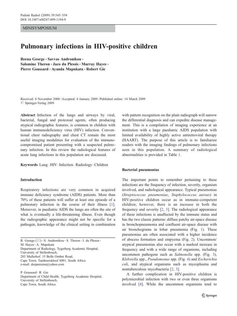 Pulmonary Infections in HIV-Positive Children | PDF | Pneumonia | Infection